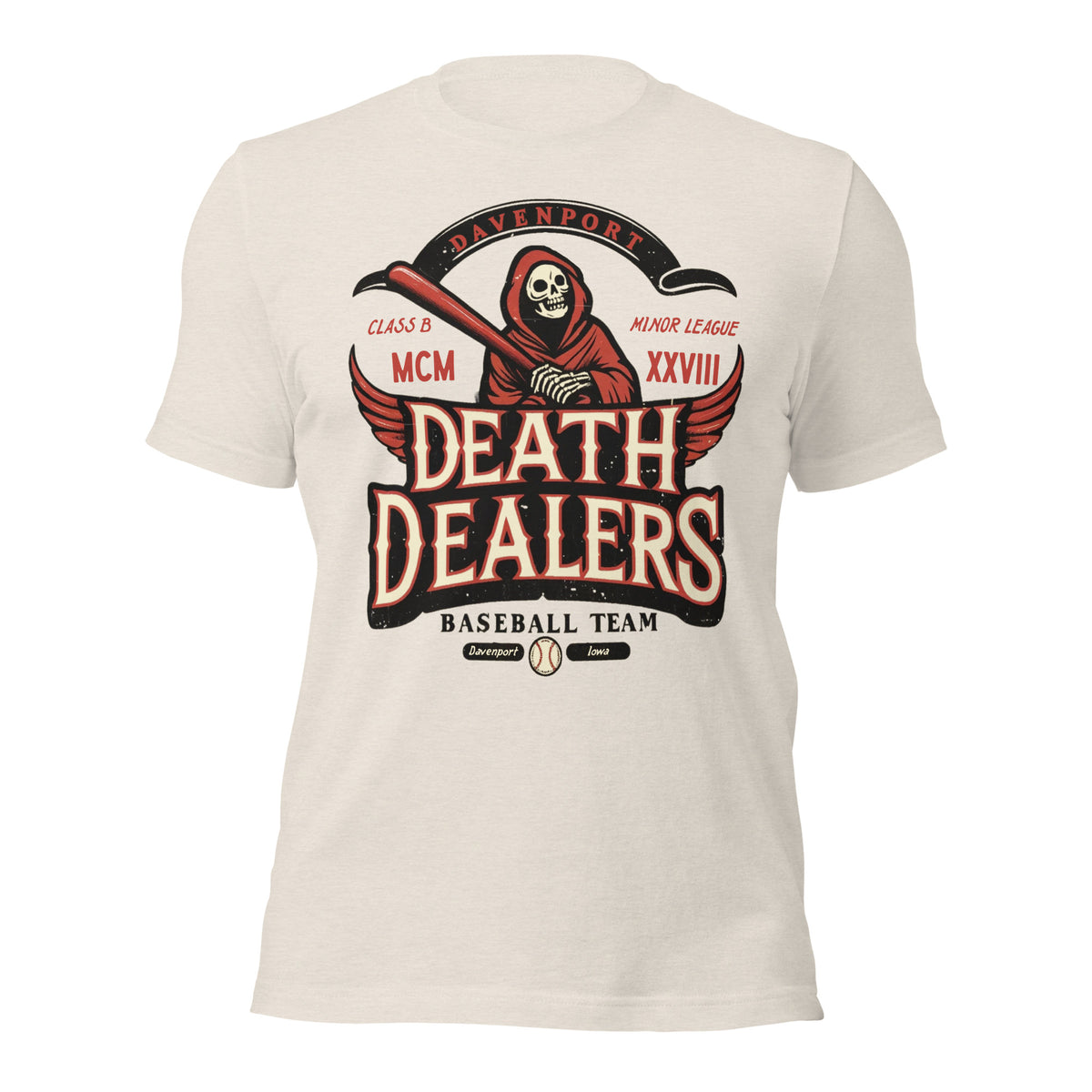 Davenport Death Dealers Baseball Shirt – Retro Death Dealers Mascot Te ...